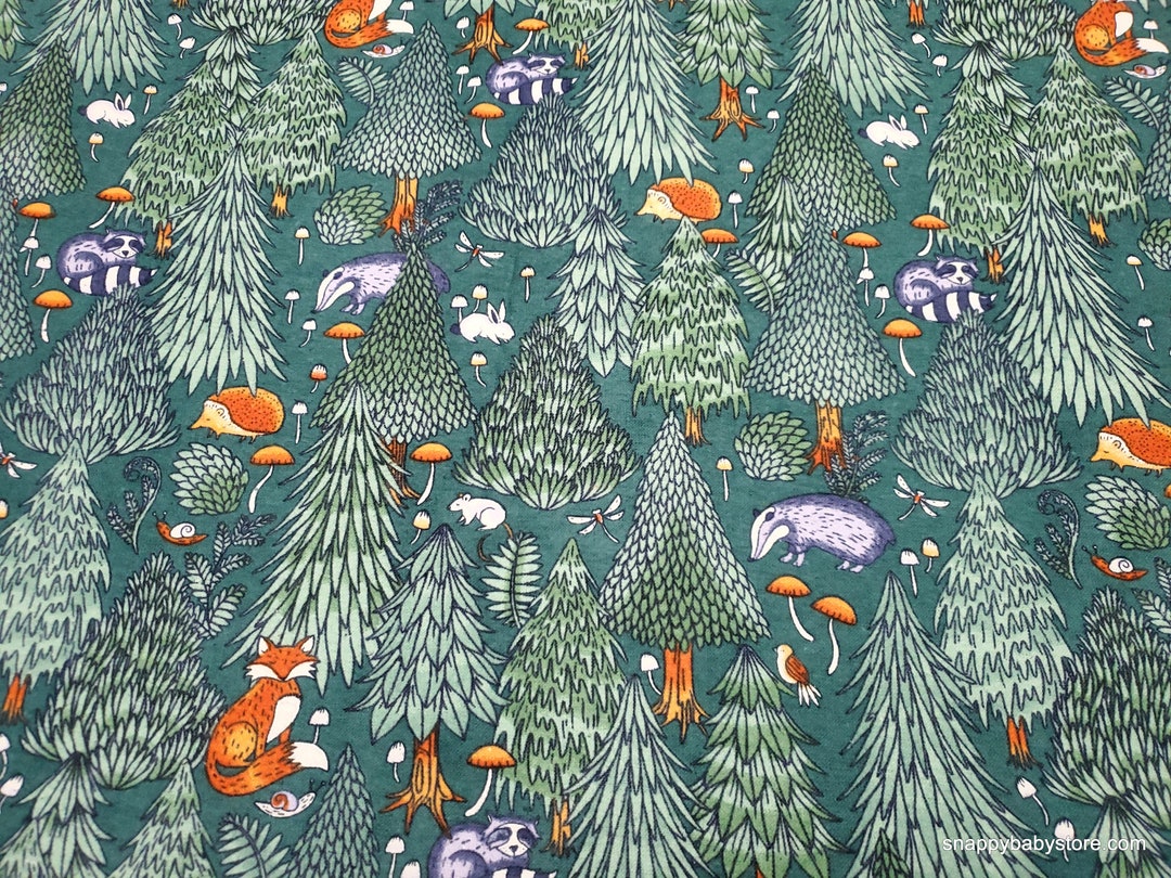 Flannel Fabric - Woodland Animals and Trees - by the Yard - 100% Cotton ...