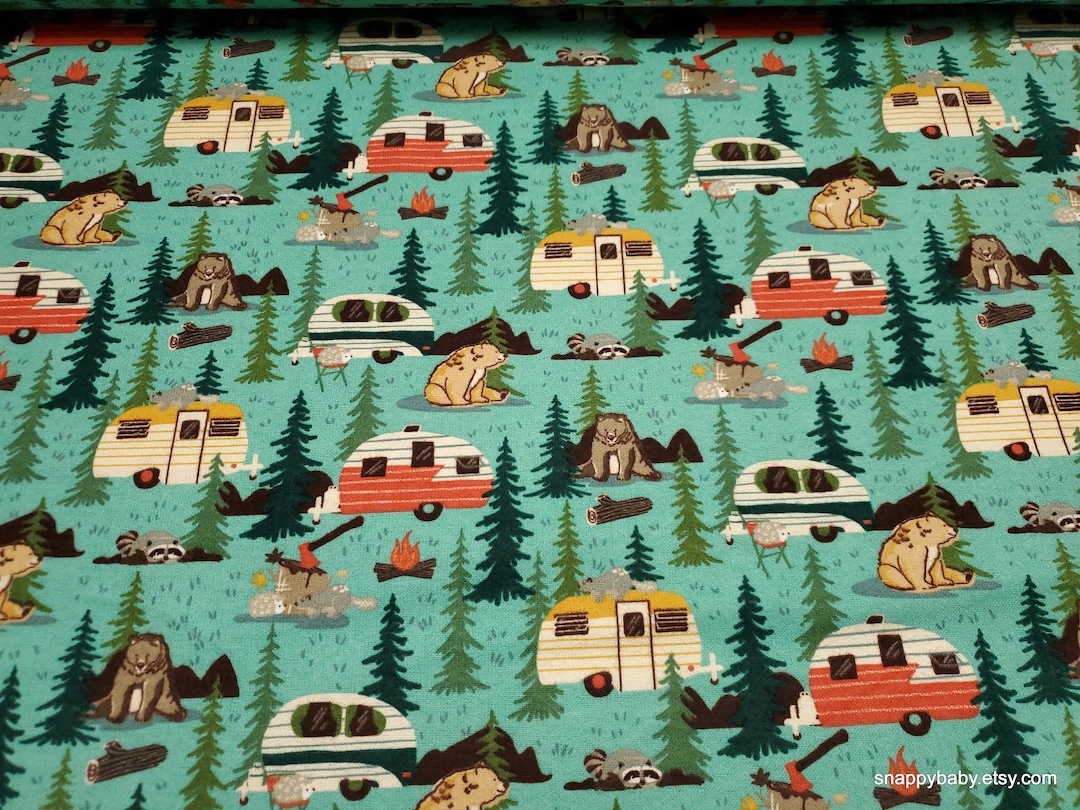 Flannel Fabric - Camping Critters - by the Yard - 100% Cotton Flannel ...