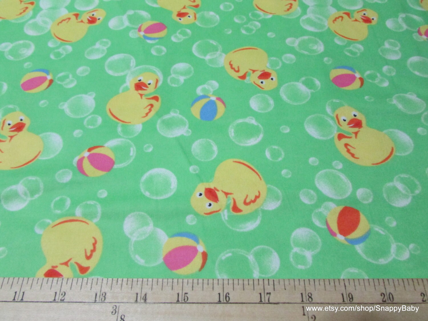 Flannel Fabric Rubber Duck Bubbles Green by the Yard | Etsy