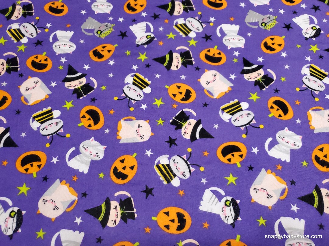 Flannel Fabric - Halloween Cats - by the Yard - 100% Cotton Flannel - Etsy