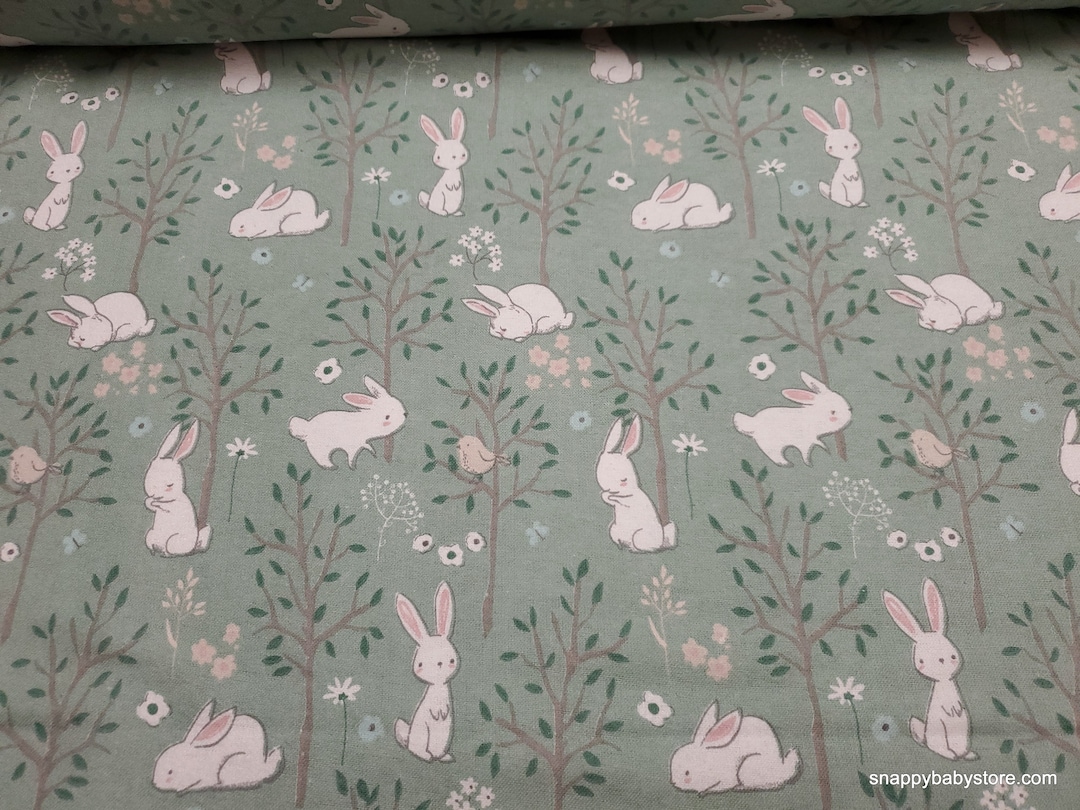 Flannel Fabric - Floppy Garden Bunny Allover - by the Yard - 100% ...