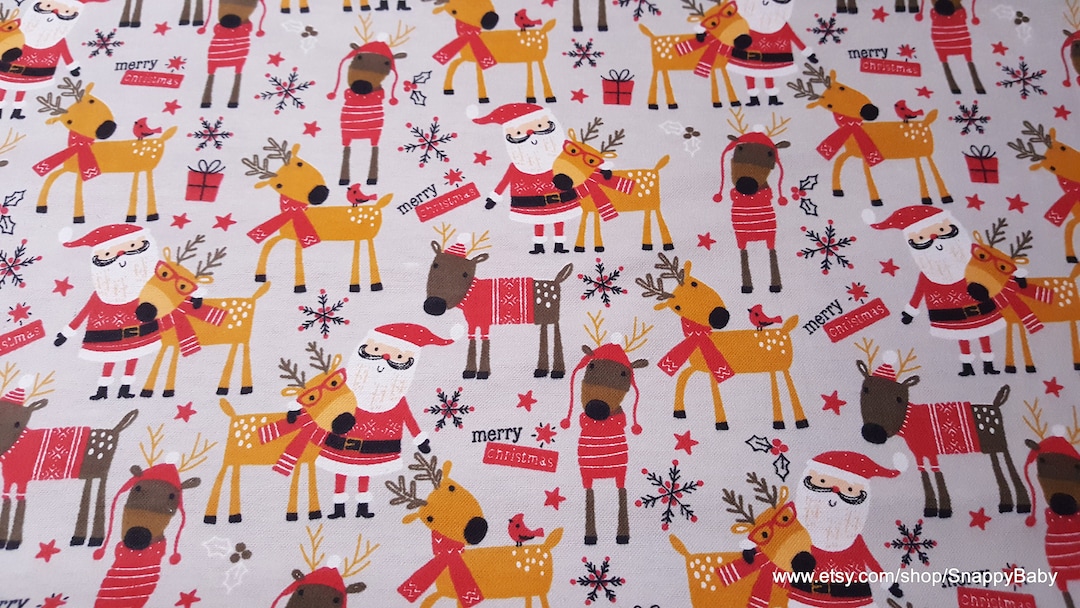 Christmas Flannel Fabric - Santa and Reindeer - by the Yard - 100% ...