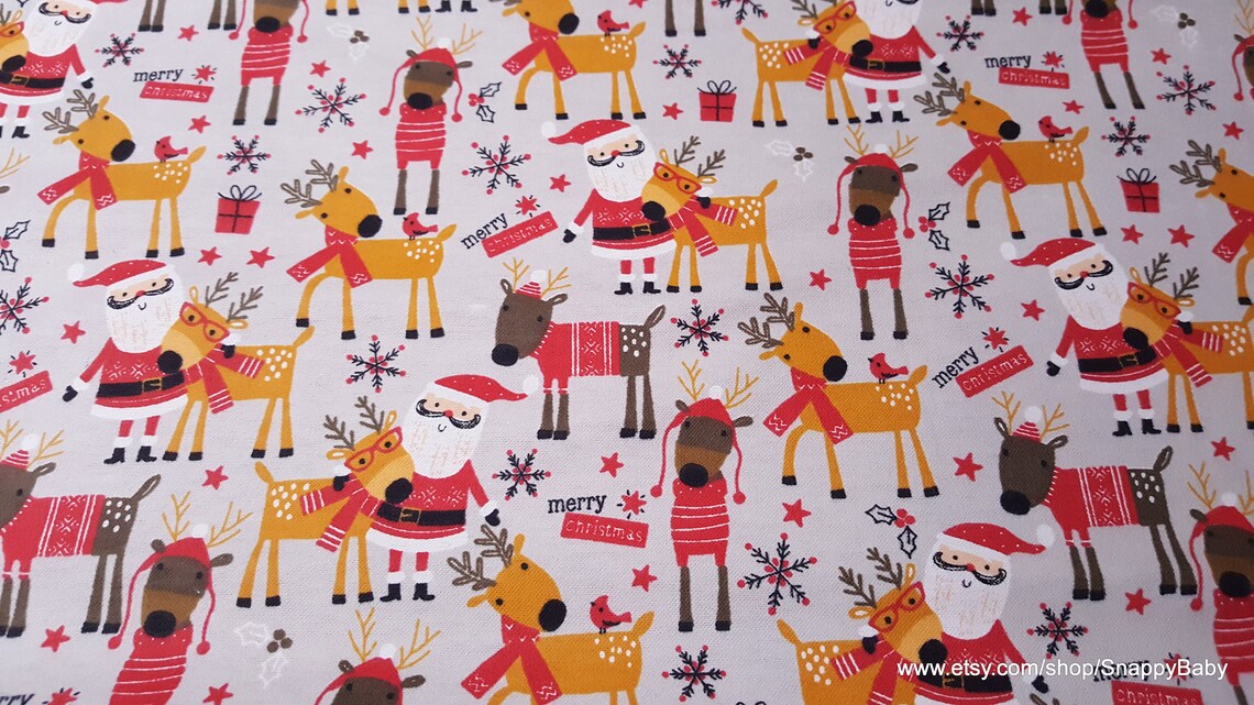 Christmas Flannel Fabric Santa and Reindeer by the Yard | Etsy