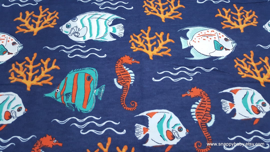 Flannel Fabric - Fish, Seahorse and Coral - by the Yard - 100% Cotton ...