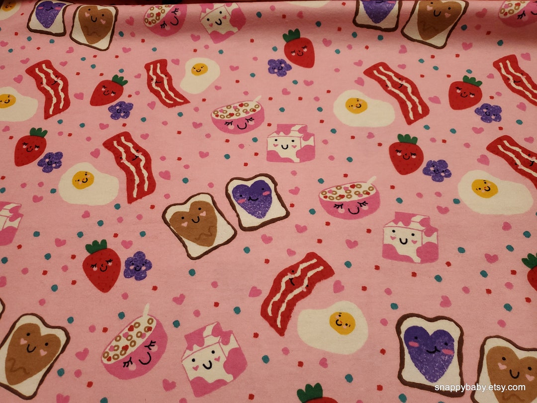 Flannel Fabric - Breakfast Foods Pink - by the Yard - 100% Cotton ...