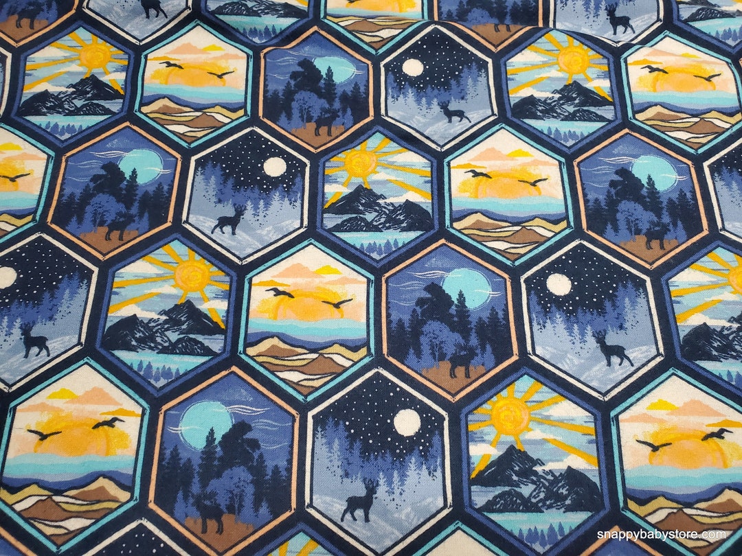 Flannel Fabric - Scenic Wilderness Geo Framed - by the Yard - 100% ...