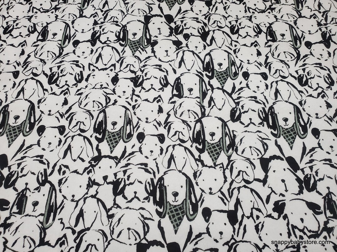 Flannel Fabric - White Sketch Dogs - by the Yard - 100% Cotton Flannel ...