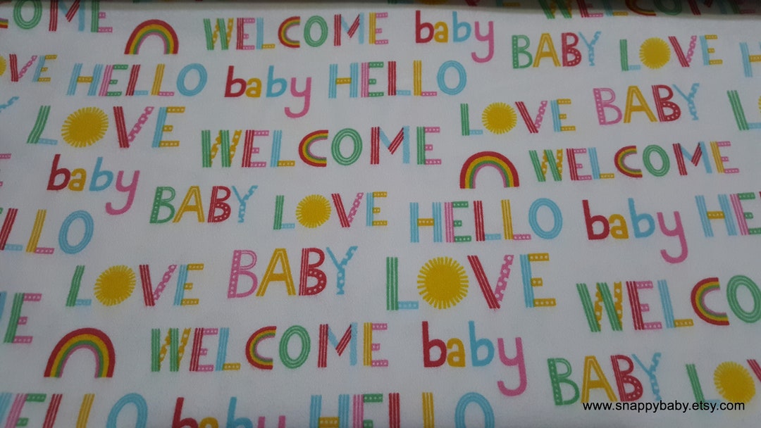 Flannel Fabric - Welcome Baby Words Multi - by the Yard - 100% Premium ...