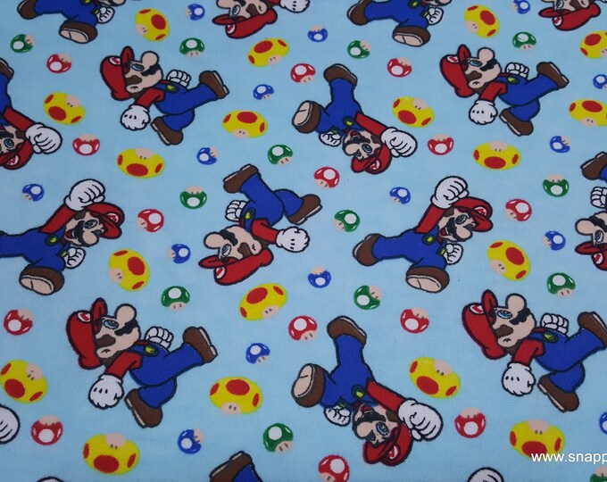 Flannel Fabric Nintendo Mario and Mushroom Toss by the Yard 100% Cotton ...