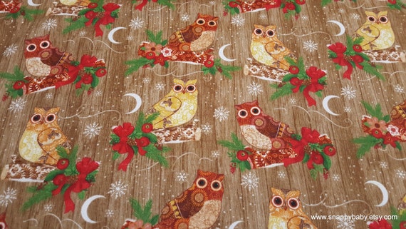 Christmas Premium Flannel Fabric Holiday Owls Premium By | Etsy