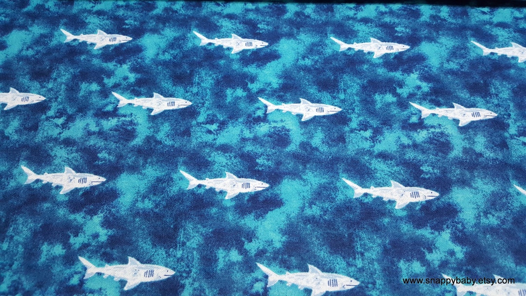 Flannel Fabric Blue Watercolor Shark Luxe by the Yard 70% Rayon 30 ...