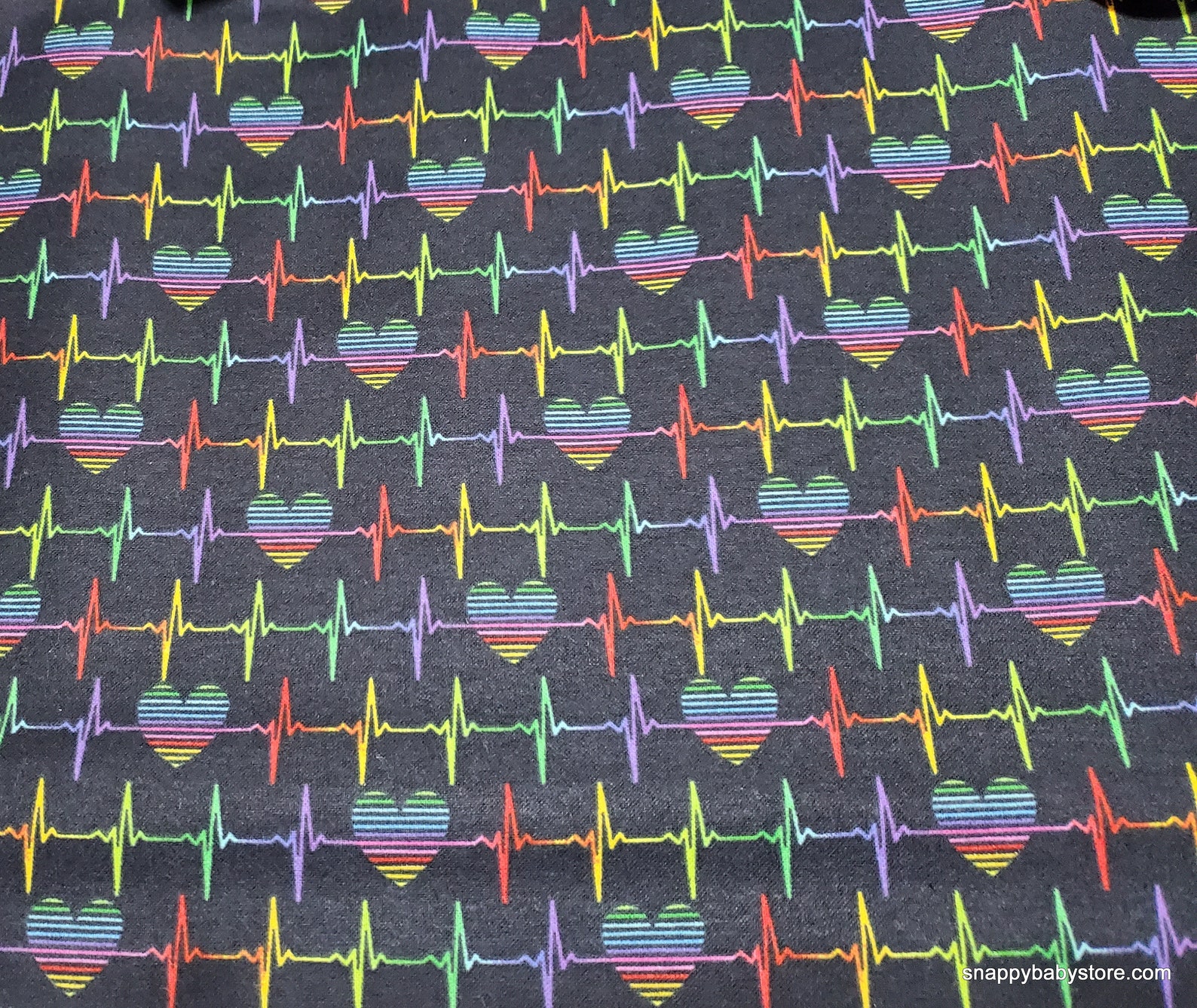 Flannel Fabric - Heart Beat Rainbow on Black - by the Yard - 100% ...