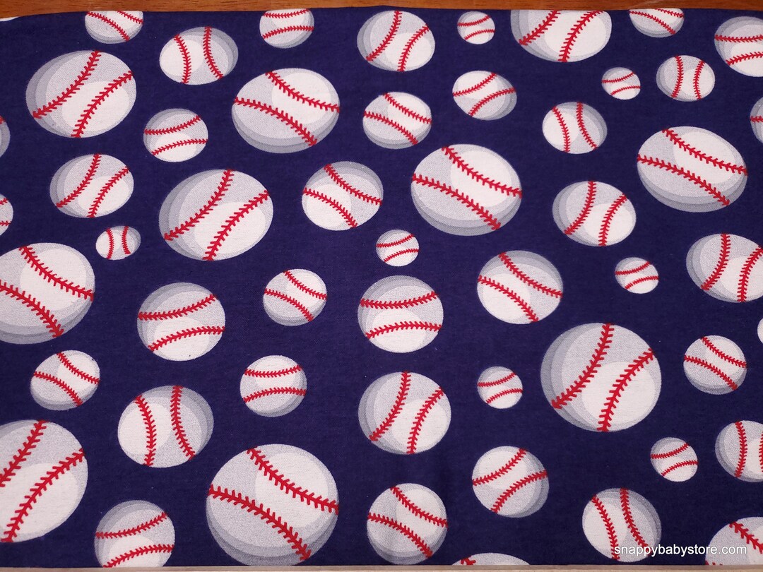 Flannel Fabric - Baseball on Blue - by the Yard - 100% Cotton Flannel ...