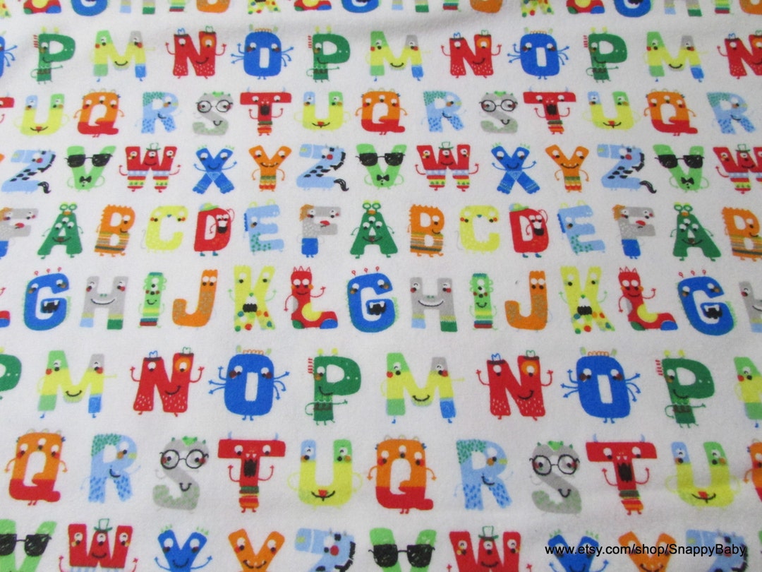 Flannel Fabric - Zoo Mates Letters 2 Ply - by the Yard - 100% Cotton ...