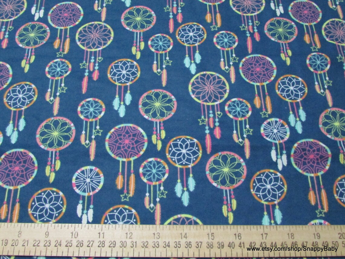 Flannel Fabric - Multi Color Dreamcatchers - by the Yard - 100% Cotton ...