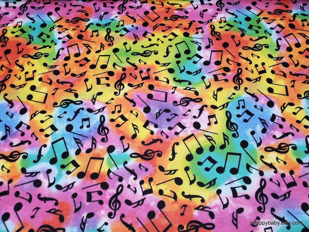 Flannel Fabric - Tie Dye Music Notes - by the Yard - 100% Cotton ...