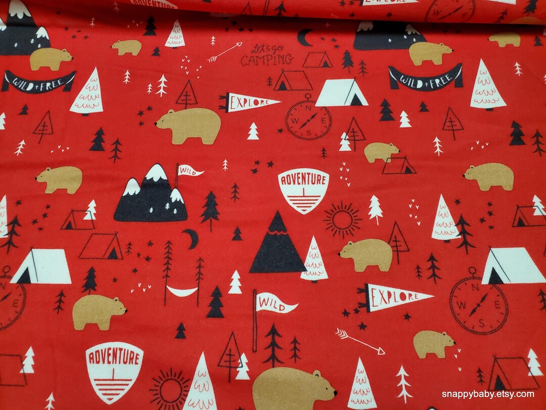 Premium Flannel Fabric - Adventure Main Red Premium - by the Yard - 100 ...