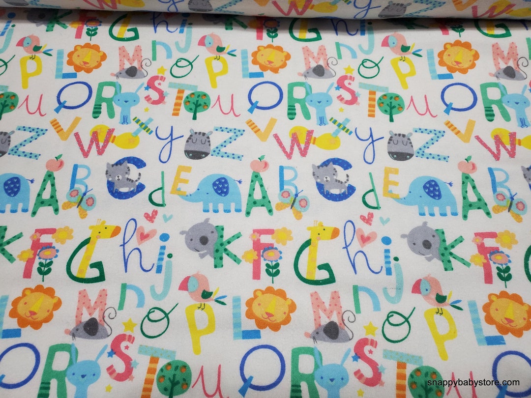 Flannel Fabric - Multi Alphabet and Animals - by the Yard - 100% Cotton ...