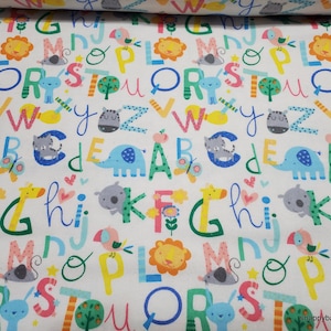 Flannel Fabric - Multi Alphabet and Animals - by the Yard - 100% Cotton ...