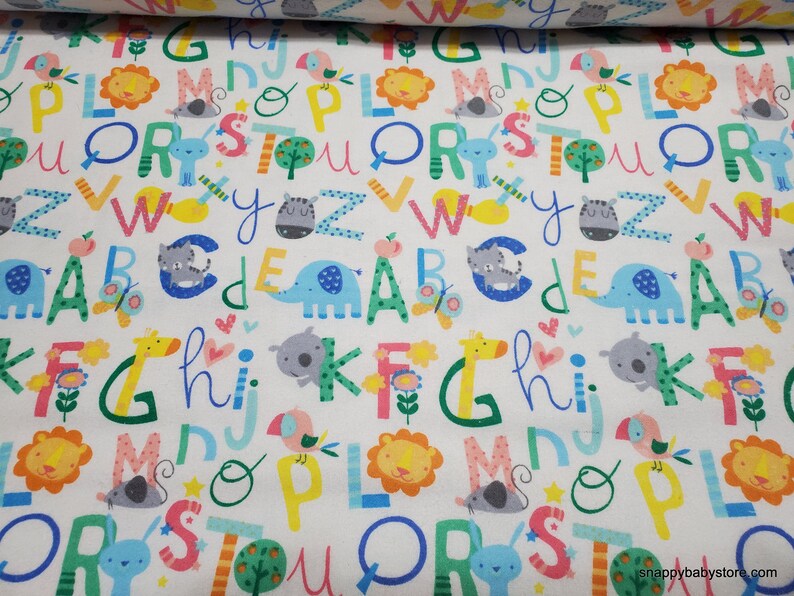 Flannel Fabric - Multi Alphabet and Animals - by the Yard - 100% Cotton ...