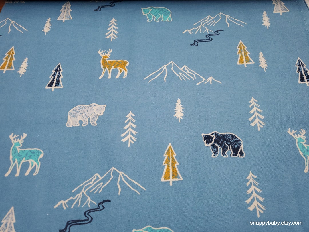 Flannel Fabric - Wilderness Animals Blue - by the Yard - 100% Cotton ...