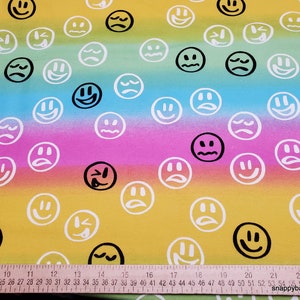 Flannel Fabric - 90's Smiley Faces - by the Yard - 100% Cotton Flannel ...