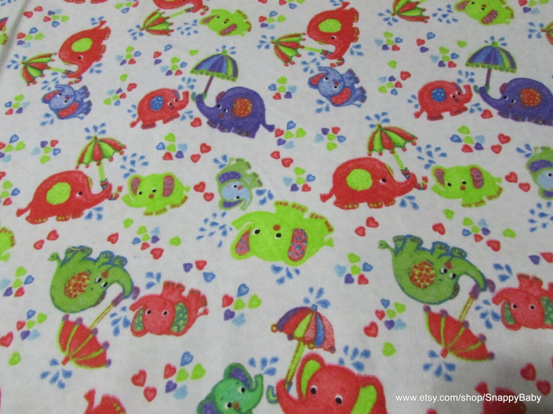 Flannel Fabric - Baby Elephants With Umbrellas - by the Yard - 100% ...