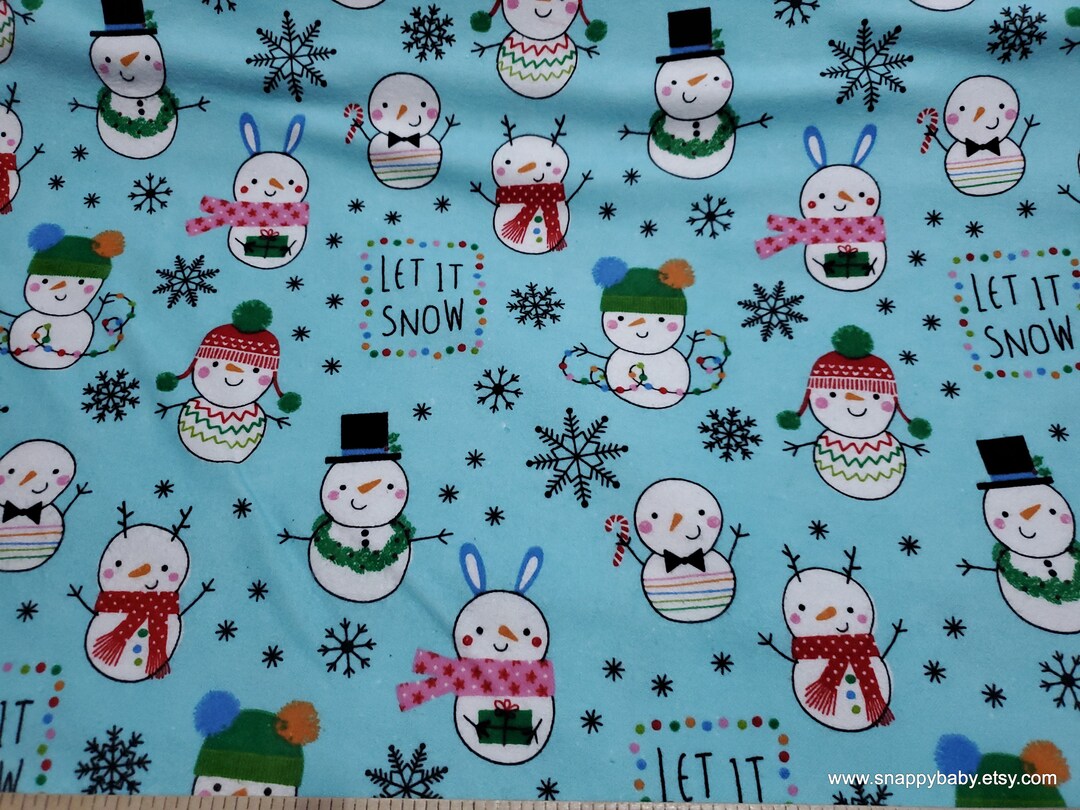 Christmas Flannel Fabric - Snowman Fun on Aqua - by the Yard - 100% ...