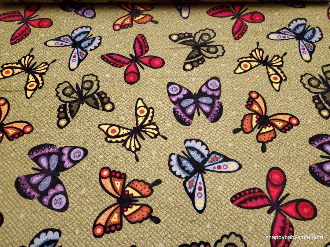 Premium Flannel Fabric - Bonnie Butterflies Green Premium - by the Yard ...