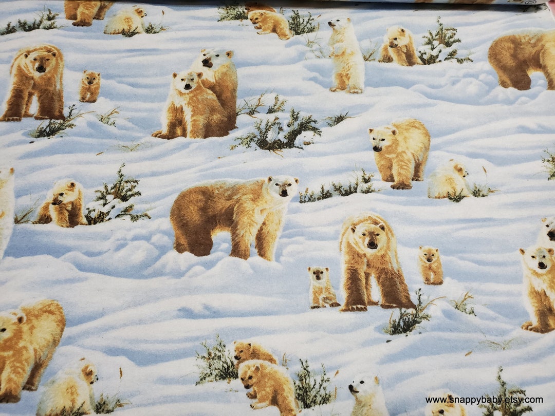 Flannel Fabric - Photo Real Polar Bear - by the Yard - 100% Cotton ...