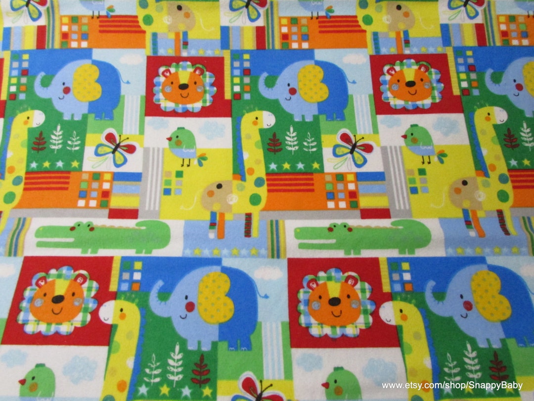 Flannel Fabric - Zoo Mates Patches 2 Ply - by the Yard - 100% Cotton ...