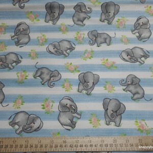 Flannel Fabric - Sweet Elephants on Stripes - by the Yard - 100% Cotton ...