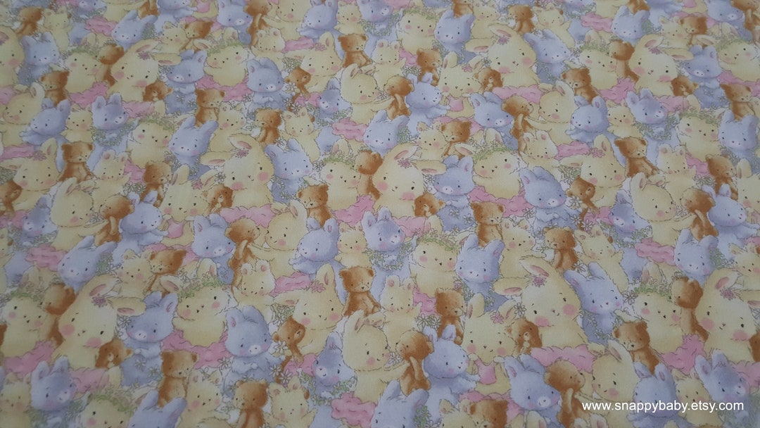 Premium Flannel Fabric - Packed Bunny and Bear Premium Flannel - by the ...
