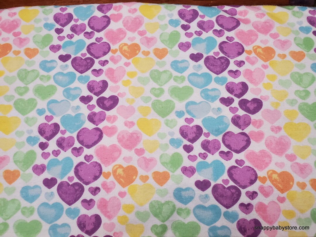 Flannel Fabric - Watercolor Hearts Pastel - by the Yard - 100% Cotton ...