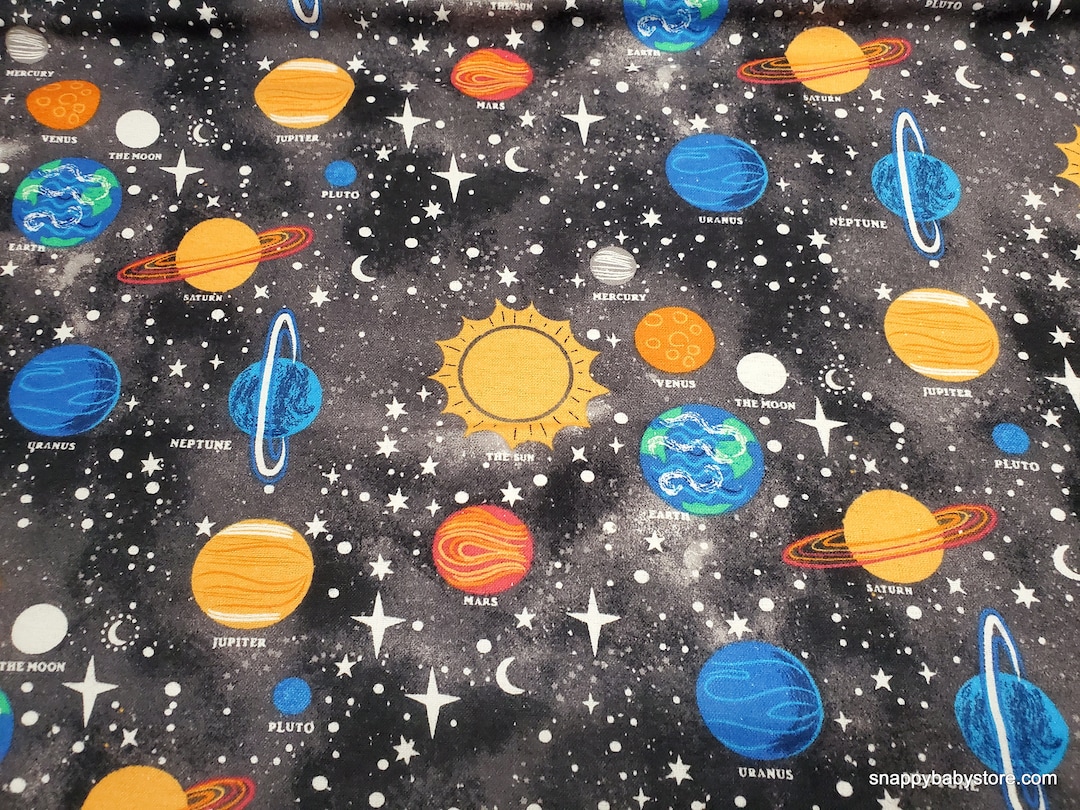 Flannel Fabric - Solar System Names - by the Yard - 100% Cotton Flannel ...