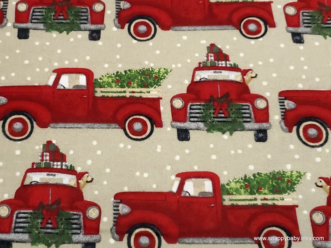 Christmas Flannel Fabric - Red Truck Christmas Tree - by the Yard - 100 ...