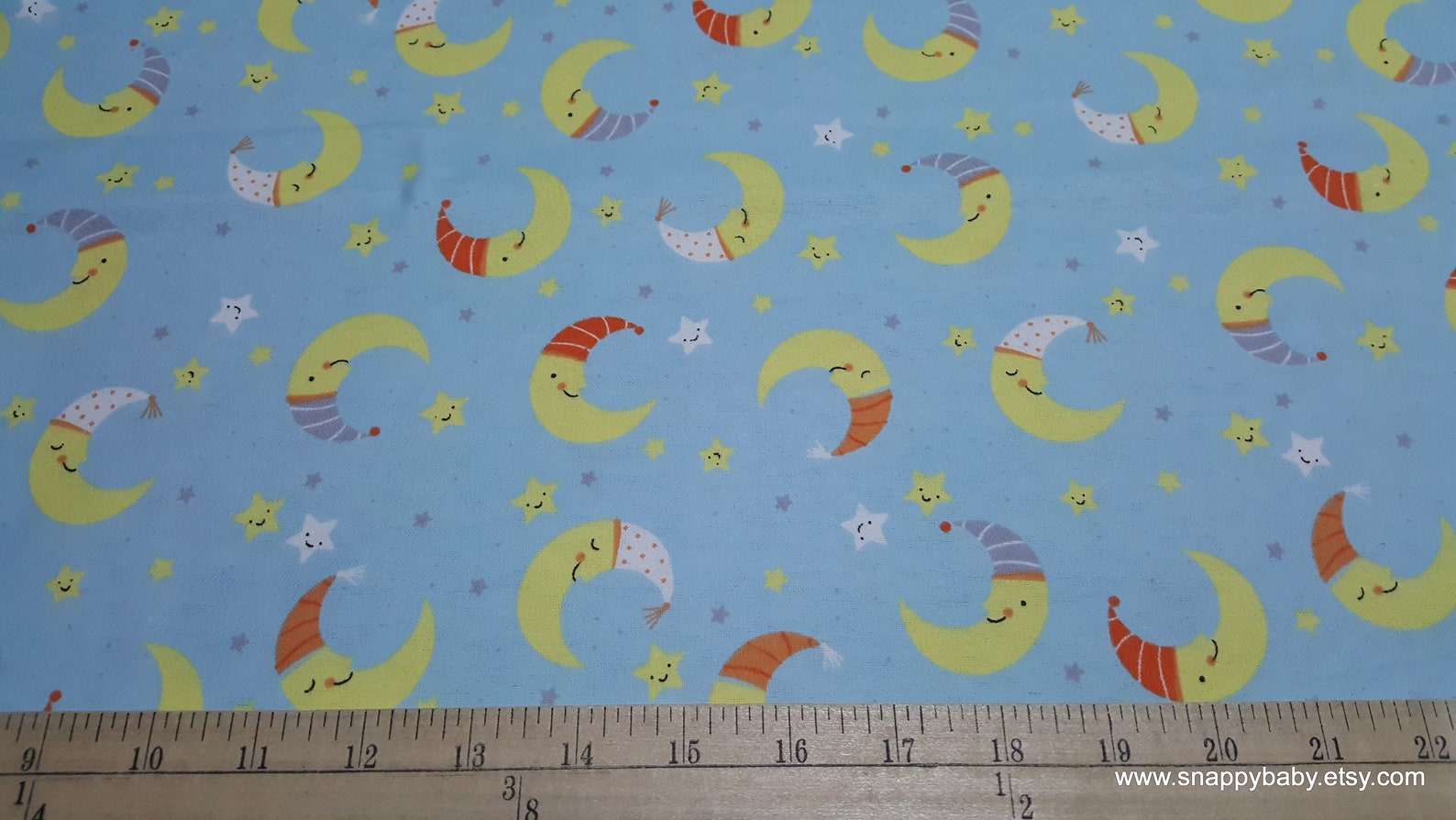 Flannel Fabric - Happy Moon Stars - by the Yard - 100% Cotton Flannel ...