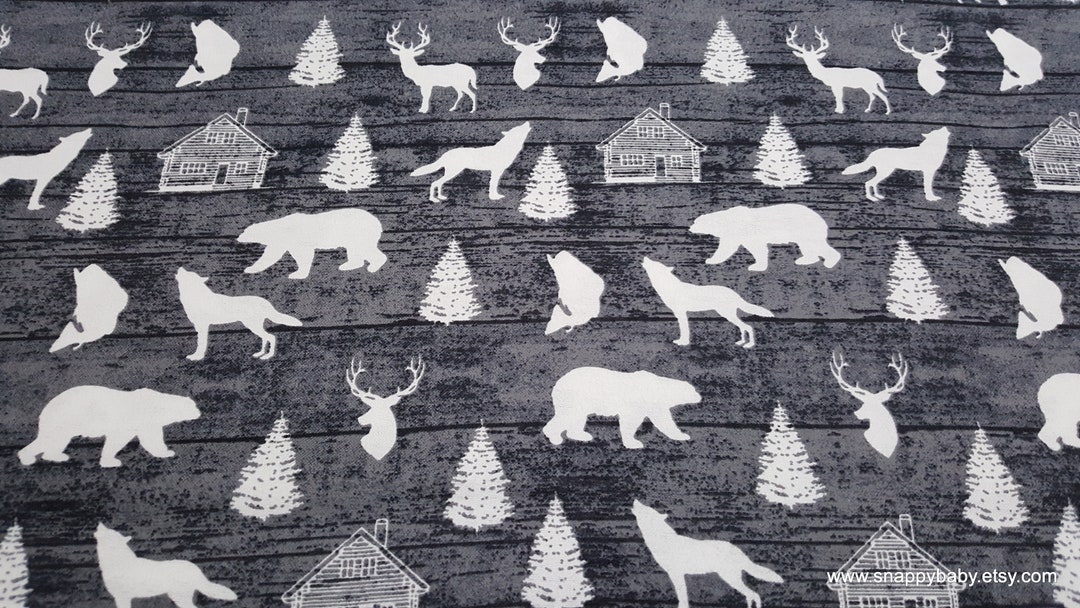 Flannel Fabric - Forest Animals on Wood - by the Yard - 100% Cotton ...