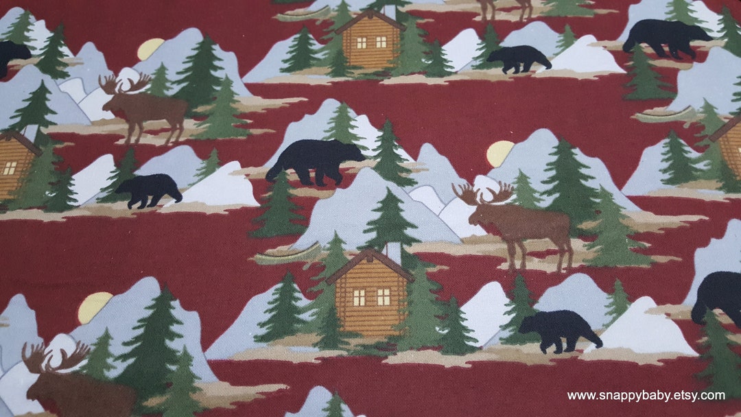 Flannel Fabric - Cabin Scene Red - by the Yard - 100% Cotton Flannel - Etsy
