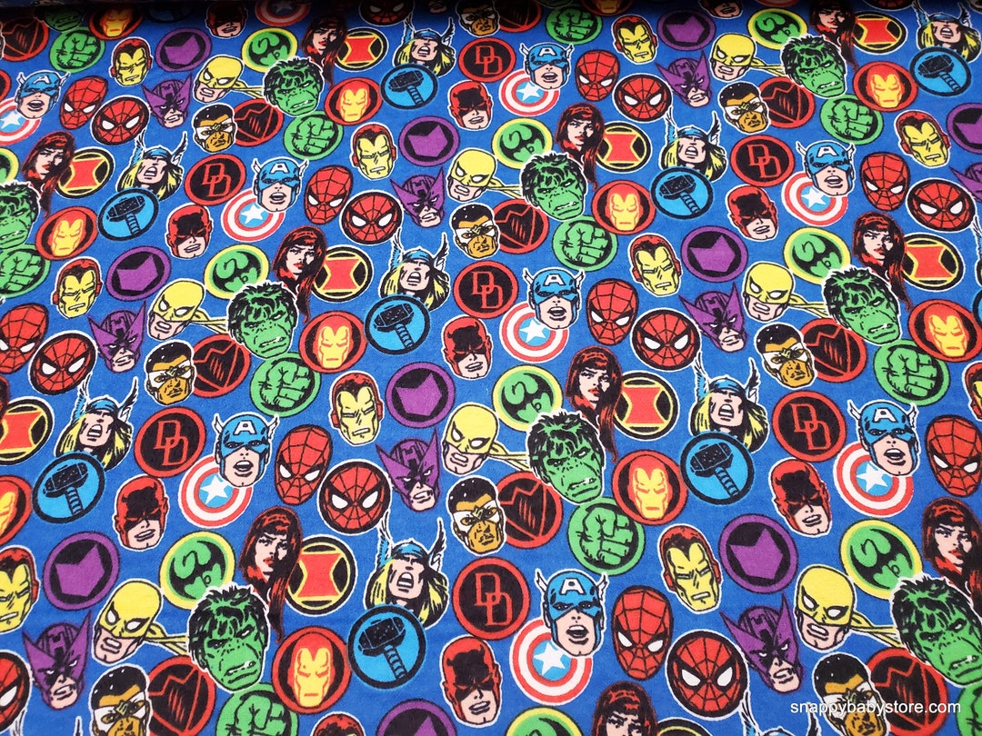 Character Flannel Fabric - Marvel Comic Hero Stickers - by the Yard ...