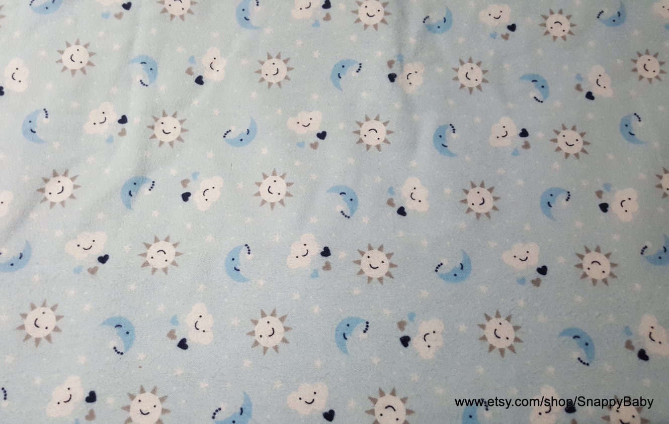 Flannel Fabric Sun Cloud Stars Moon By the yard 100% | Etsy