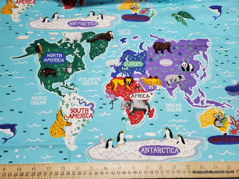 Flannel Fabric World Map Allover by the Yard 100% Cotton - Etsy