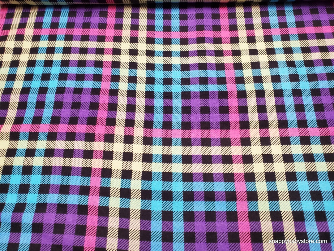Flannel Fabric - Neon Plaid on Black - by the Yard - 100% Cotton ...