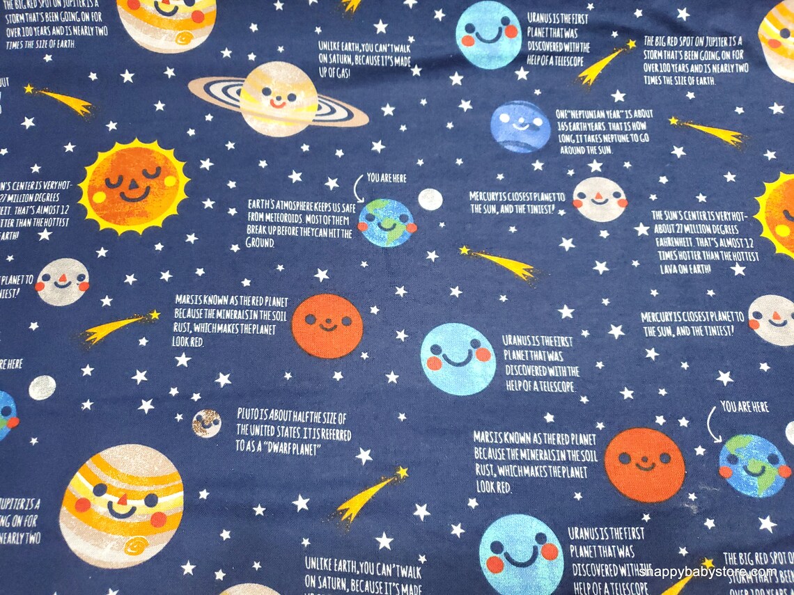 Flannel Fabric - Space Facts - by the Yard - 100% Cotton Flannel - Etsy