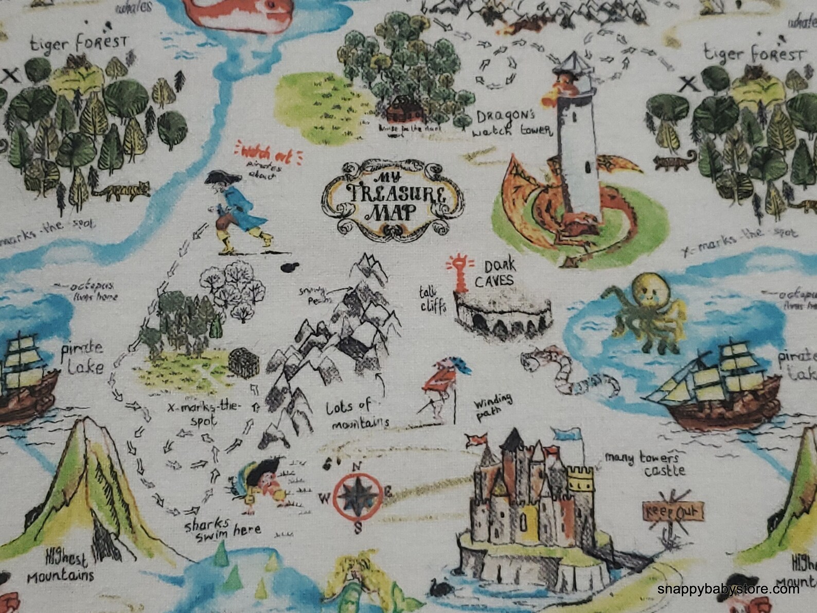 Flannel Fabric Treasure Map Adventures by the Yard 100% | Etsy
