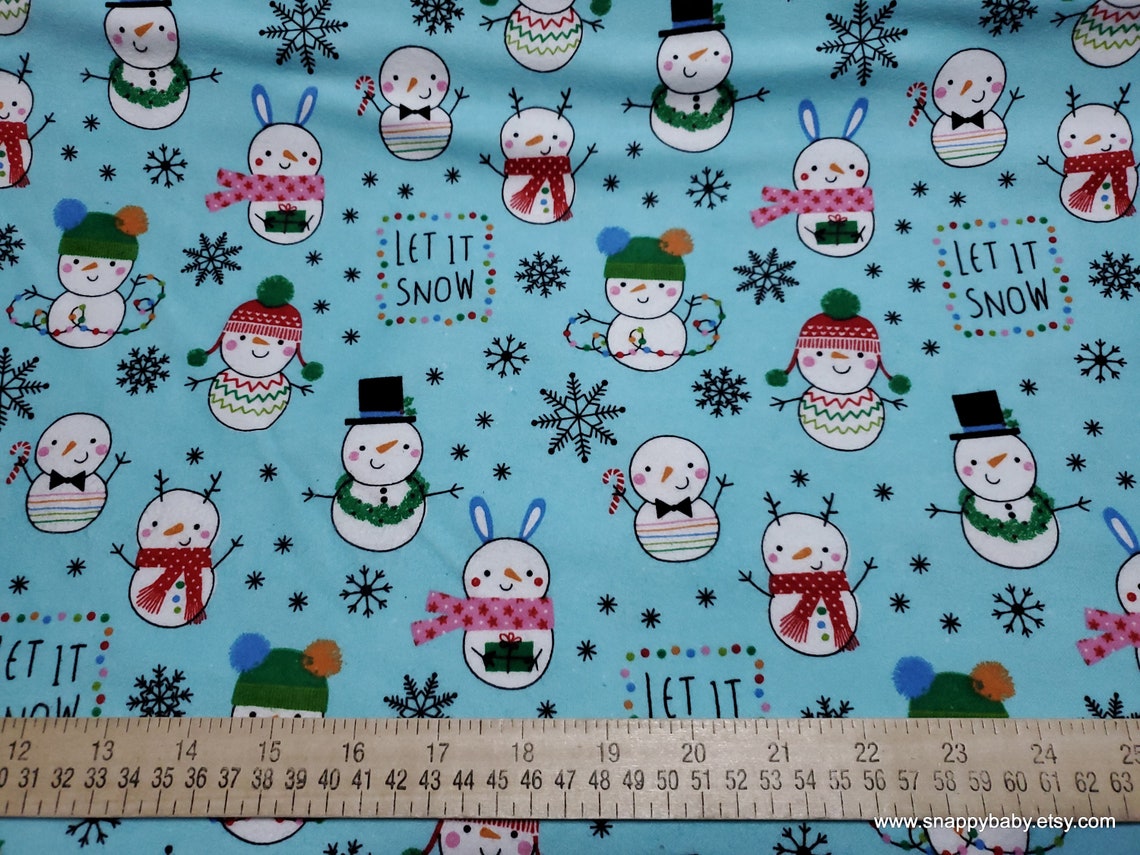Christmas Flannel Fabric - Snowman Fun on Aqua - by the Yard - 100% ...