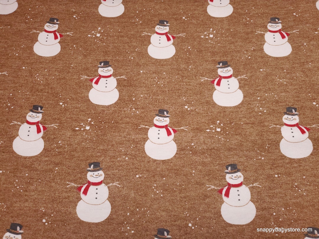 Christmas Flannel Fabric - Snowmen on Brown - by the Yard - 100% Cotton ...