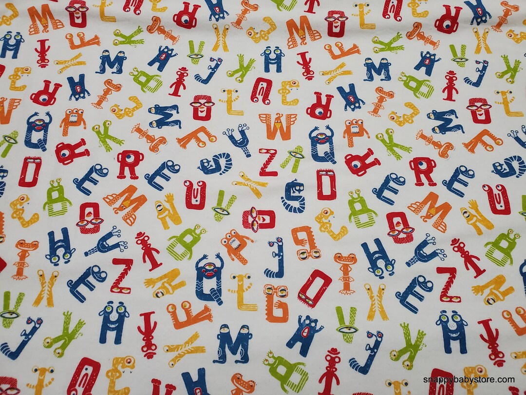 Flannel Fabric - Alphabet Characters on White - by the Yard - 100% ...