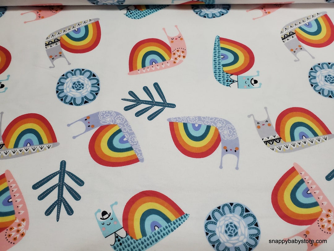 Flannel Fabric - Rainbow Snail Tossed - by the Yard - 100% Cotton ...