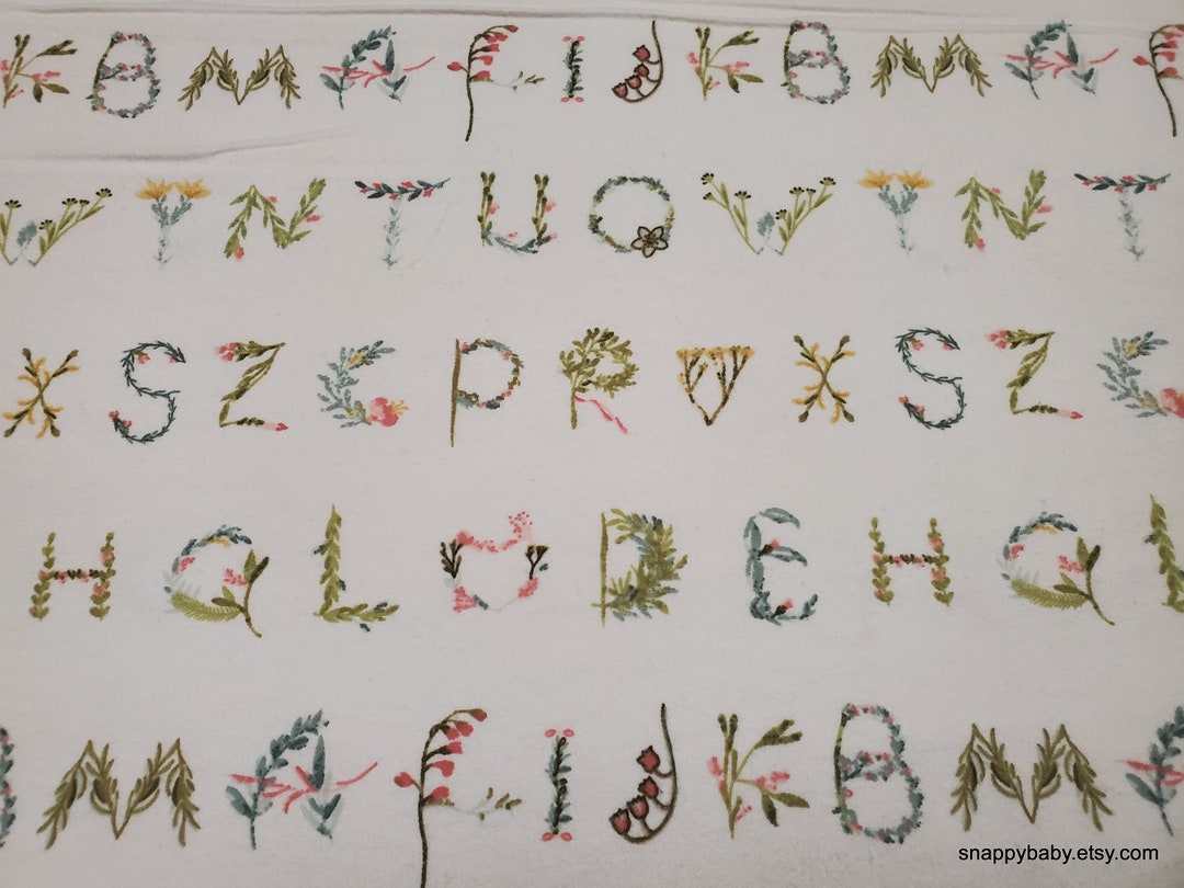 Flannel Fabric - Fresh Picked Floral Letters - by the Yard - 100% ...